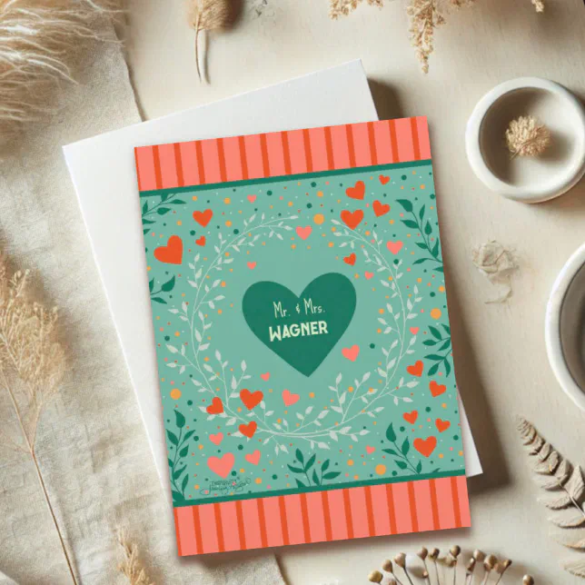 Personalized Name Wedding Modern Heart Stripe Card | Zazzle
