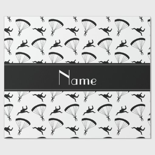 Personalized name white skydiving pattern wrapping paper | Zazzle