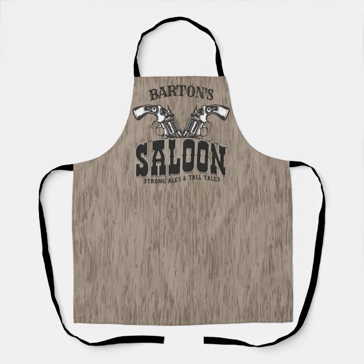 Personalized NAME Wild West Gun Revolver Saloon Apron | Zazzle