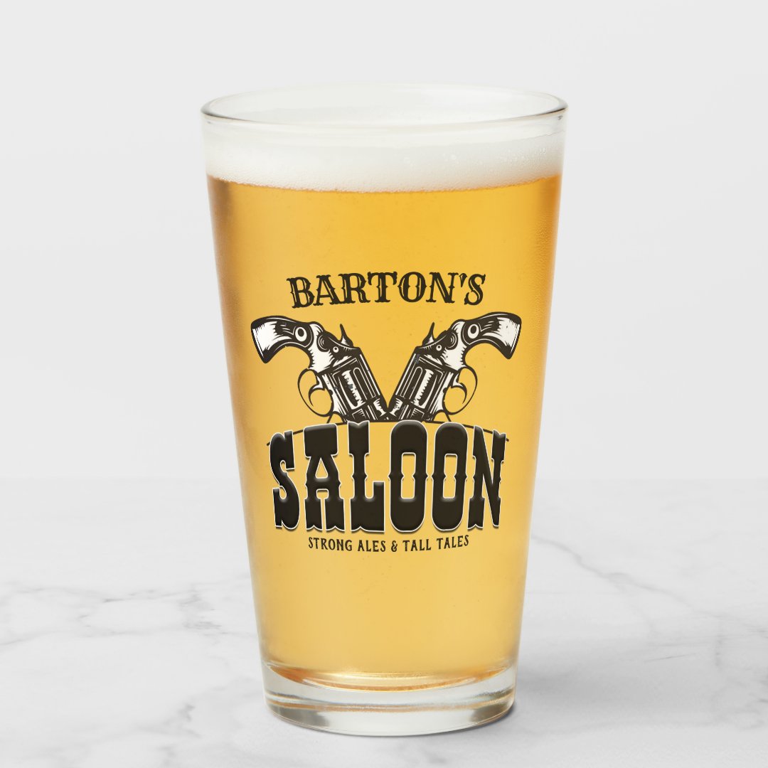 Personalized NAME Wild West Gun Revolver Saloon Glass | Zazzle