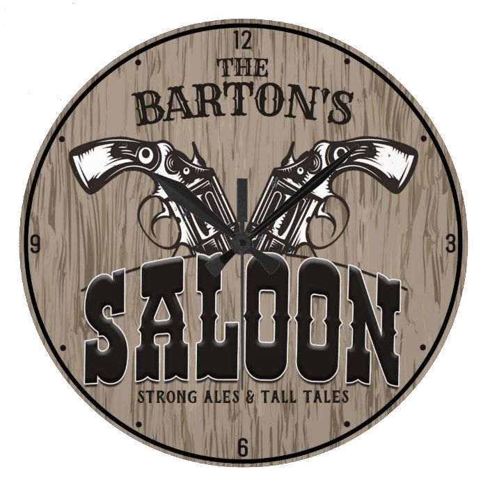 Personalized NAME Wild West Gun Revolver Saloon Large Clock | Zazzle.com