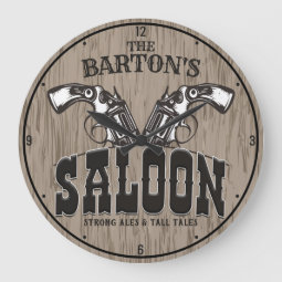 Personalized NAME Wild West Gun Revolver Saloon Large Clock | Zazzle