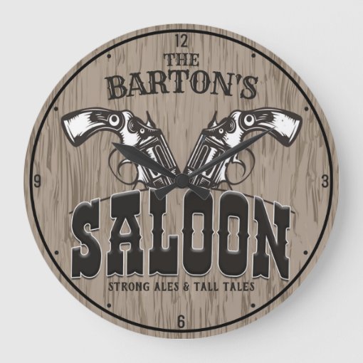 Personalized NAME Wild West Gun Revolver Saloon Large Clock | Zazzle