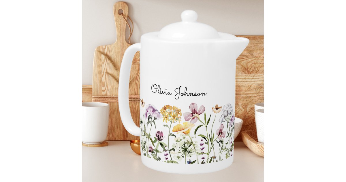 Personalized Name Wildflower Garden Teapot | Zazzle