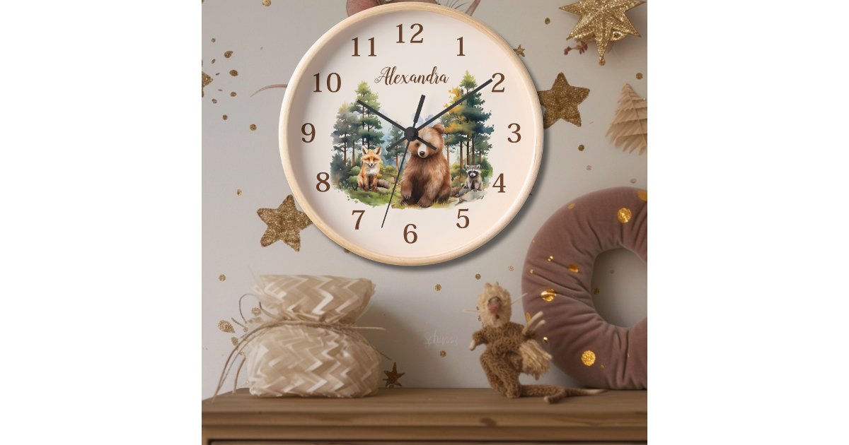 Personalized Name Woodland Animals Clock | Zazzle
