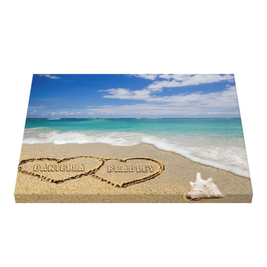 Personalized Names Hearts In Sand Art Canvas Print | Zazzle.com