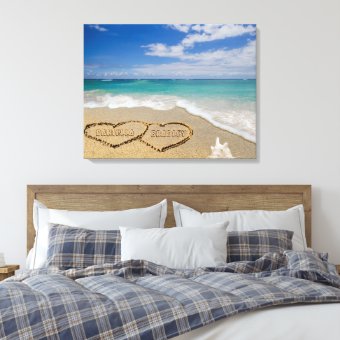 Personalized Names Hearts In Sand Art Canvas Print | Zazzle