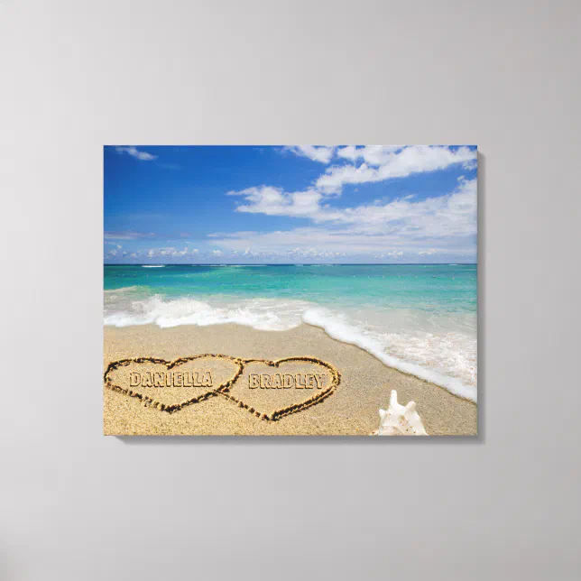 Personalized Names Hearts In Sand Art Canvas Print | Zazzle