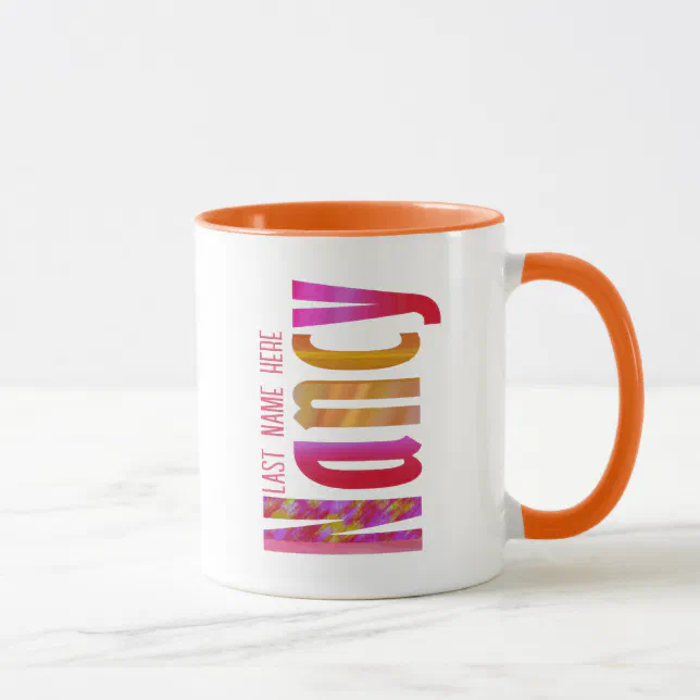 Personalized "Nancy" Name in Vivid Red Pink Orange Mug | Zazzle