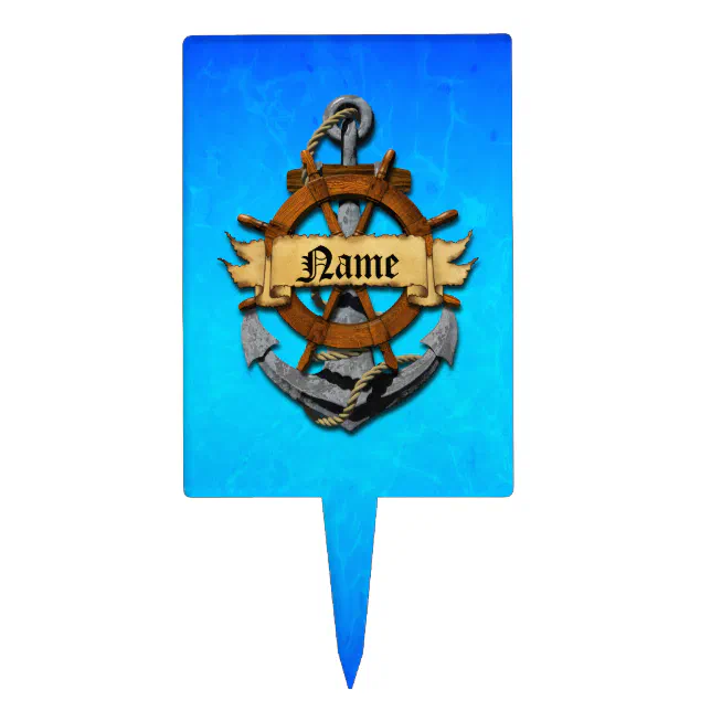 Personalized Nautical Anchor And Wheel Cake Topper | Zazzle