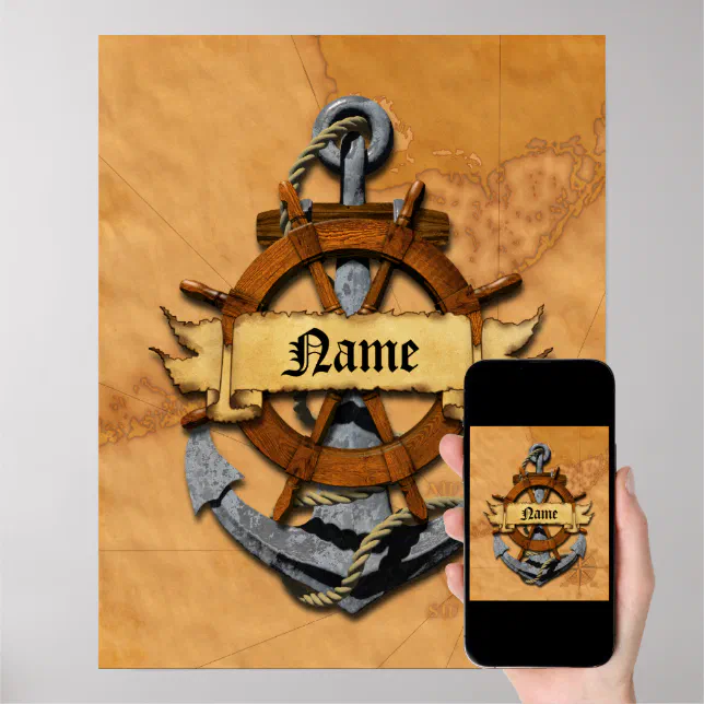 Personalized Nautical Anchor And Wheel Poster | Zazzle