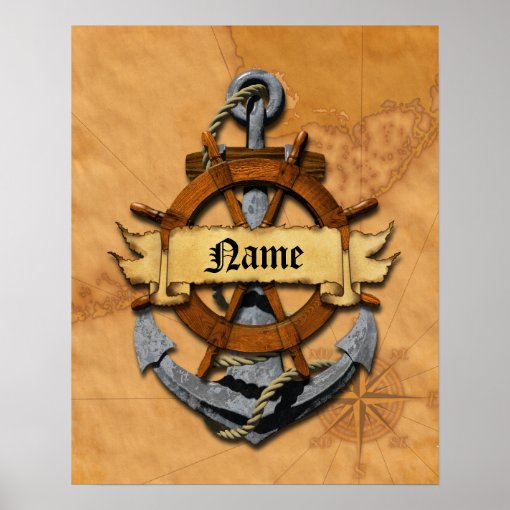 Personalized Nautical Anchor And Wheel Poster | Zazzle