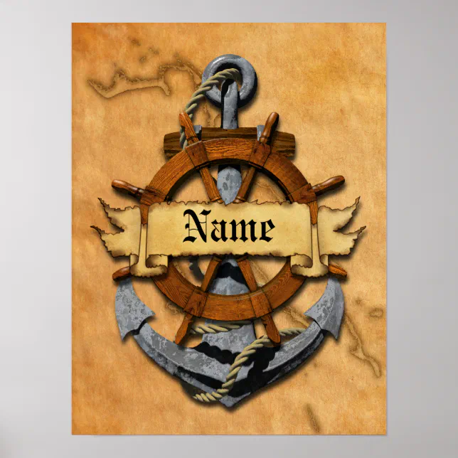 Personalized Nautical Anchor And Wheel Poster | Zazzle