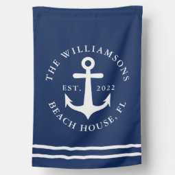 Personalized Nautical Anchor Navy Blue Beach House House Flag | Zazzle