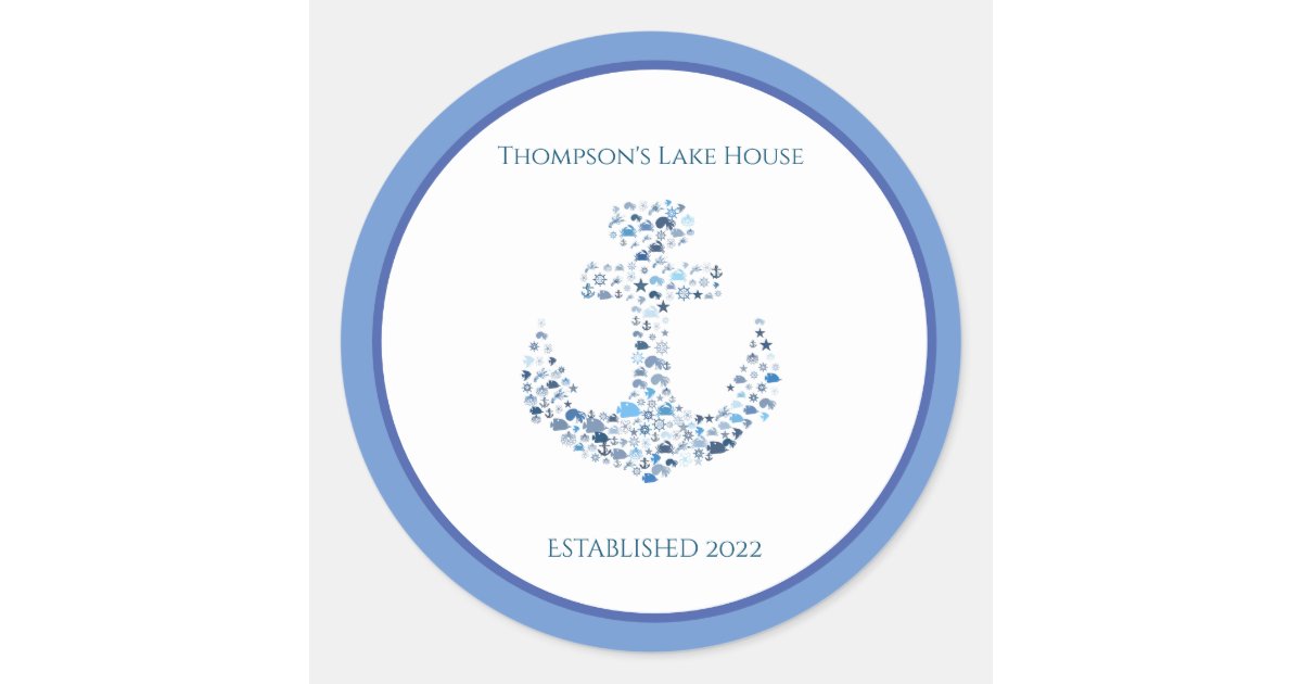 Personalized Nautical Anchor Themed Classic Round Sticker | Zazzle