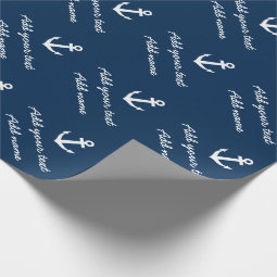 Personalized nautical navy anchor wrapping paper | Zazzle