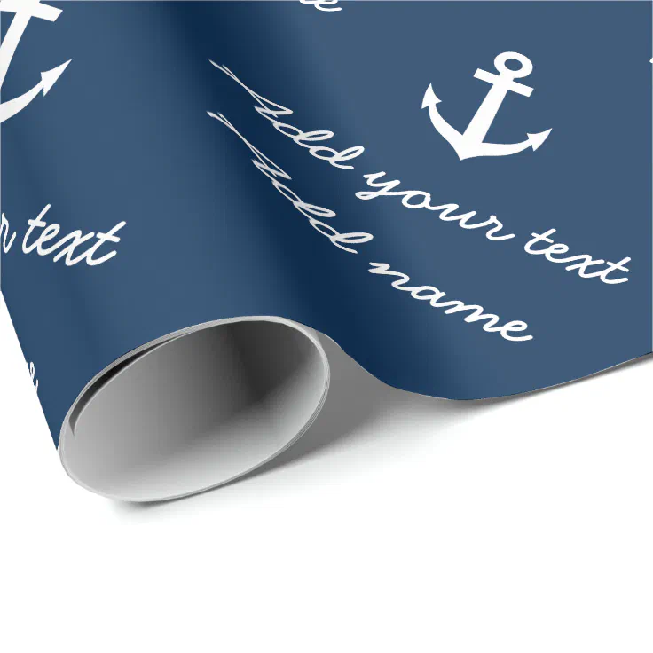 Personalized nautical navy anchor wrapping paper | Zazzle