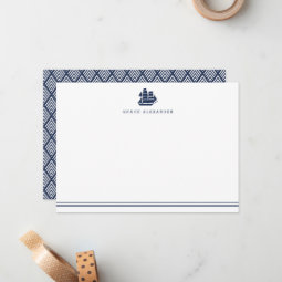 Personalized Nautical Navy and White Stationery Note Card | Zazzle