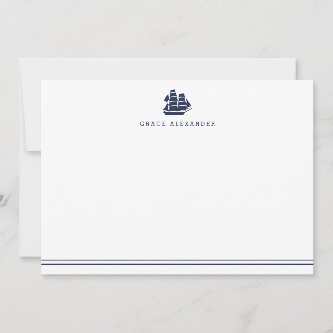 Personalized Nautical Navy and White Stationery Note Card | Zazzle
