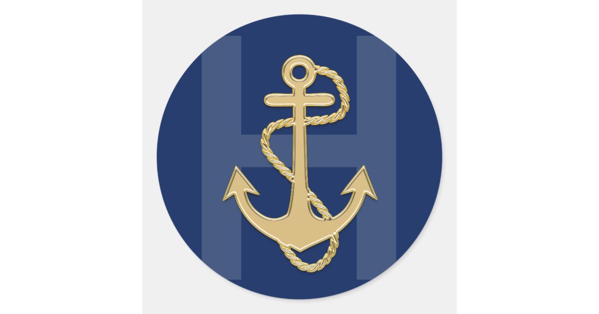 Personalized Nautical Navy Blue Gold MONOGRAM Classic Round Sticker ...