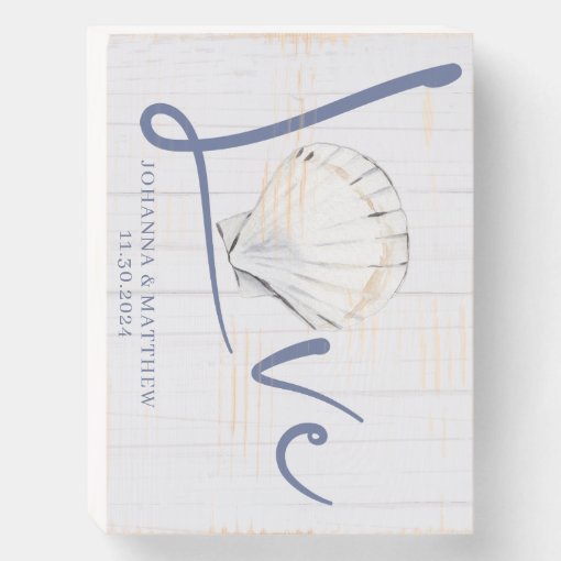 Personalized Nautical Seashell Love Typography Wooden Box Sign | Zazzle