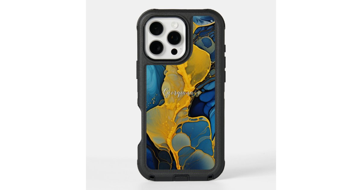 Personalized Navy and Gold Alcohol Ink Fluid Art Otterbox iPhone Case ...