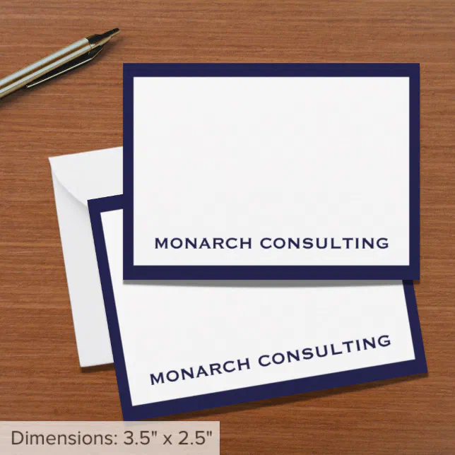 Personalized Navy and White Typographic Business Note Card | Zazzle