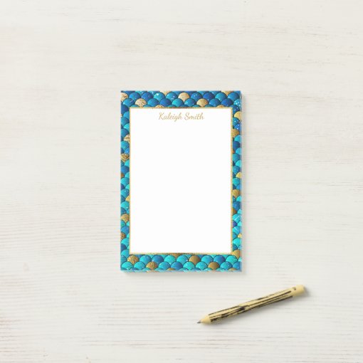 Personalized Navy Blue and Gold Mermaid Scales Post-it Notes | Zazzle