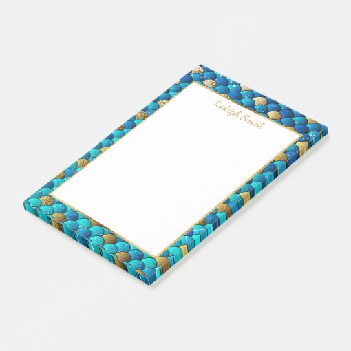 Personalized Navy Blue and Gold Mermaid Scales Post-it Notes | Zazzle