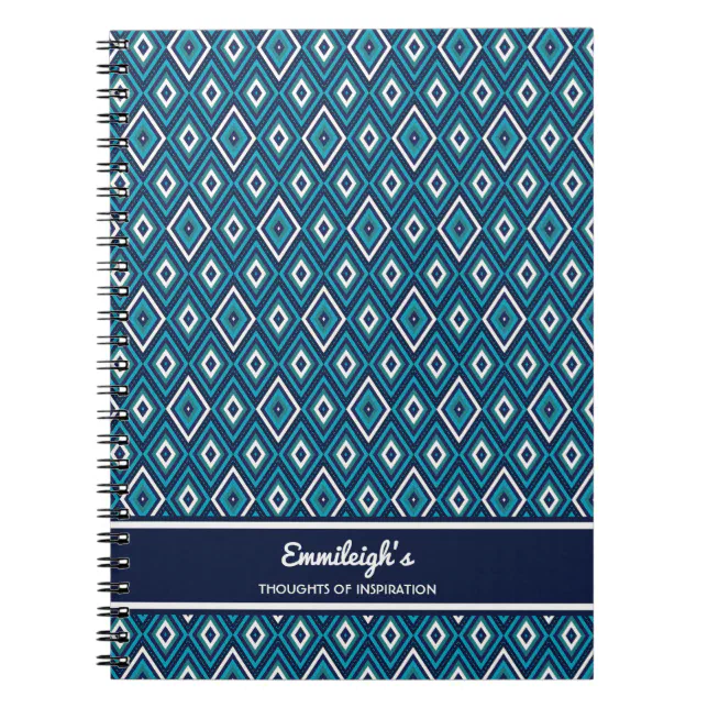 Personalized Navy Blue and White Diamond Journal | Zazzle