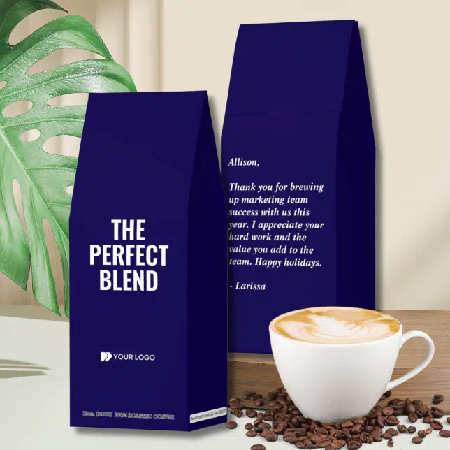 Personalized Navy Blue Employee Logo Gift Roasted Coffee | Zazzle