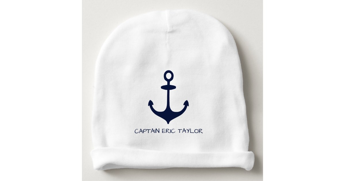 Personalized Navy Blue Nautical Anchor and Rudder Baby Beanie | Zazzle