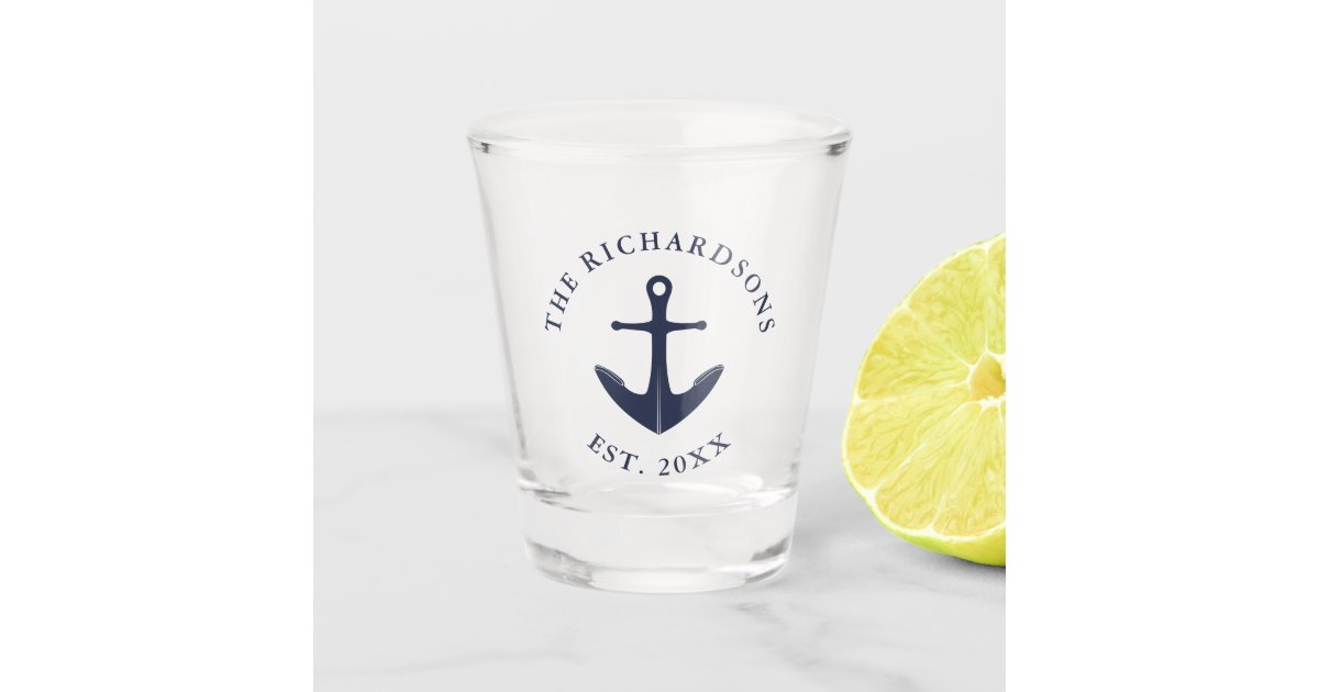 Personalized Navy Blue Nautical Anchor Shot Glass | Zazzle
