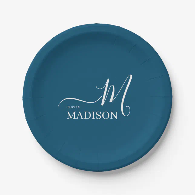 Personalized Navy Blue Signature Family Name Paper Plates | Zazzle