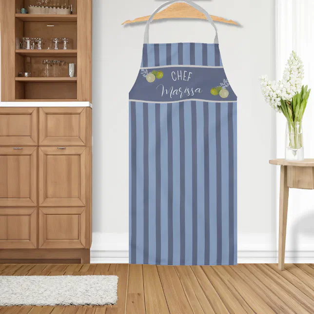 Personalized Navy Blue Striped Chef Apron | Zazzle