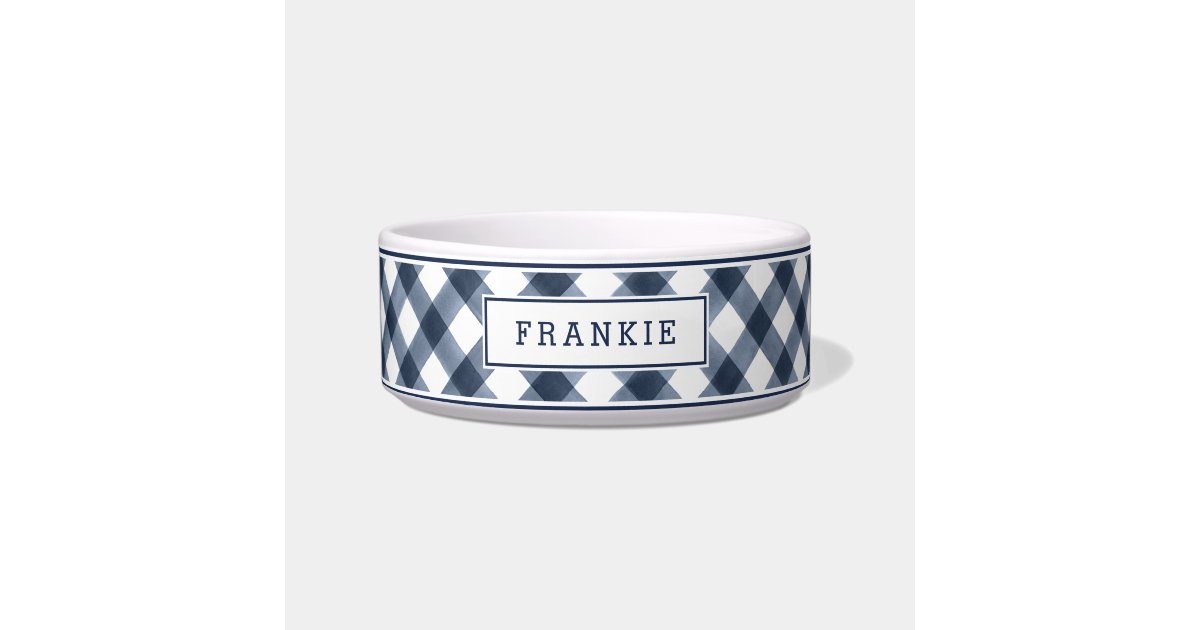 Personalized Navy & White Buffalo Plaid Bowl | Zazzle.com