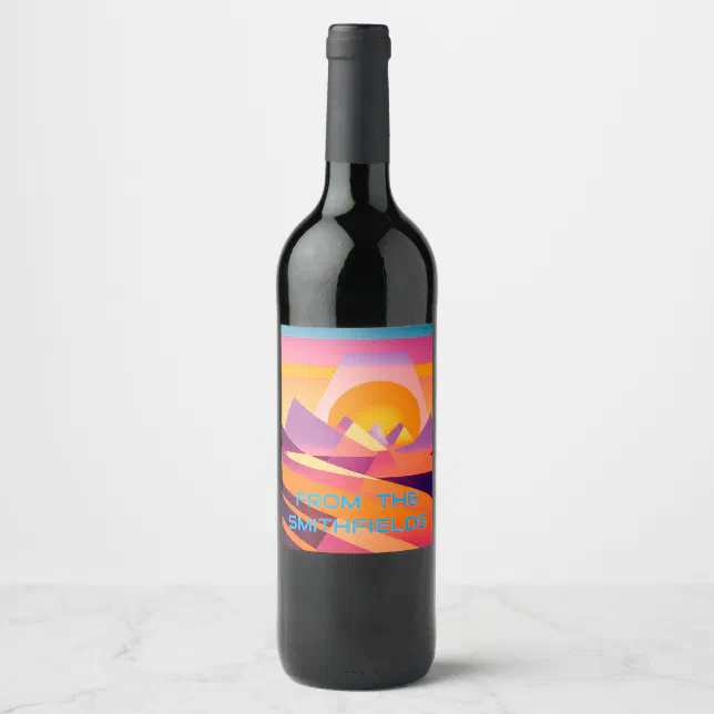 PERSONALIZED NEO GEO SUNSET LANDSCAPE WINE LABEL | Zazzle