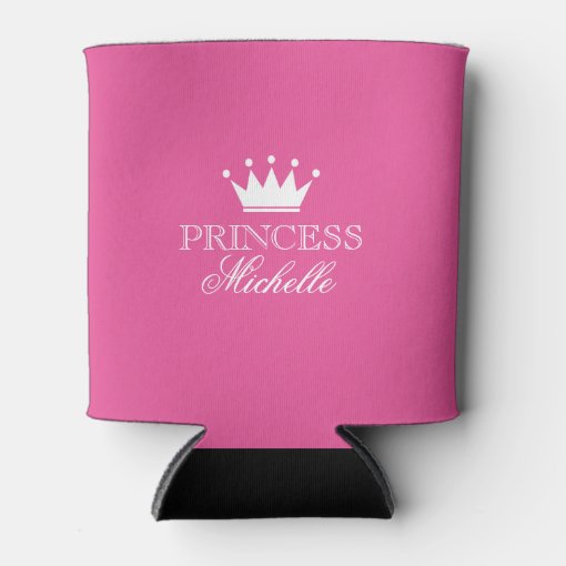 Personalized neon pink princess crown can coolers | Zazzle