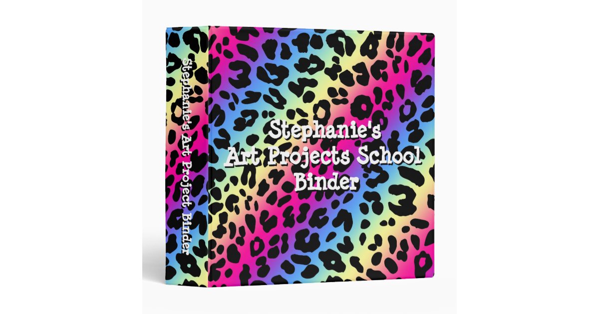 Personalized Neon Rainbow Leopard Pattern School Binder | Zazzle