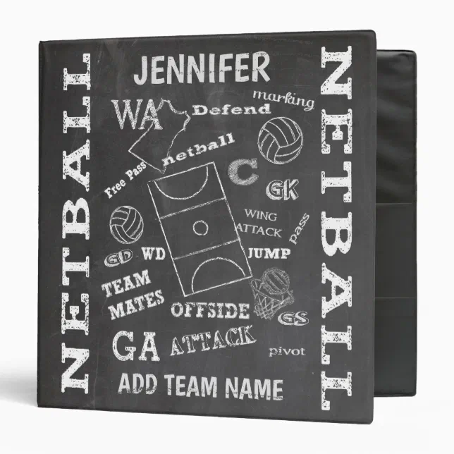 Personalized netball chalkboard style 3 ring binder | Zazzle