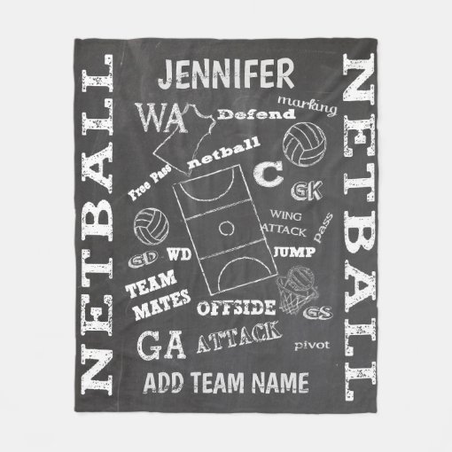 Personalized netball chalkboard style fleece blanket | Zazzle