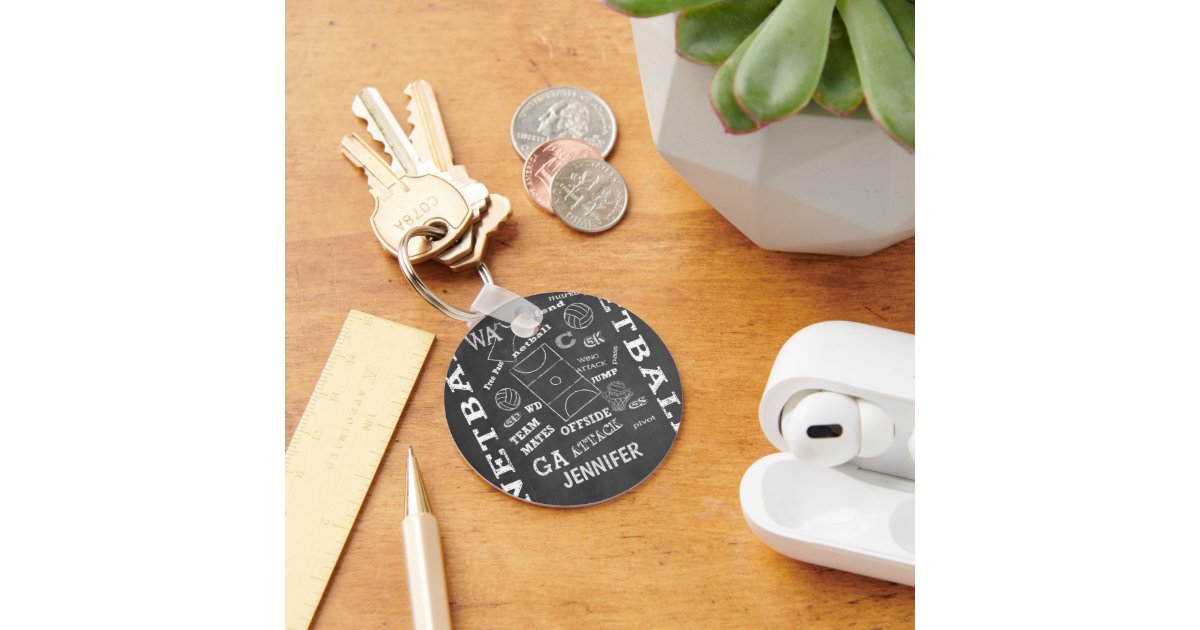 Personalized netball chalkboard style keychain | Zazzle