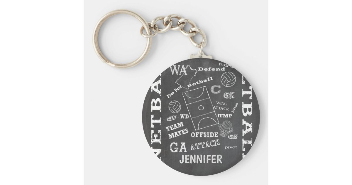 Personalized netball chalkboard style keychain | Zazzle.com