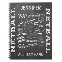 Personalized netball chalkboard style notebook | Zazzle