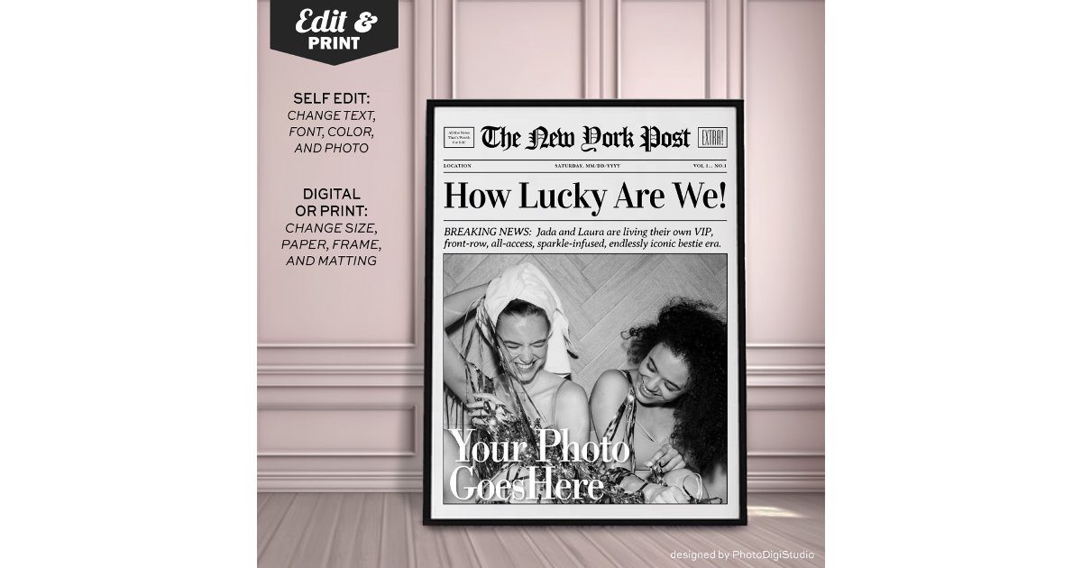 Personalized Newspaper Print 'How Lucky Are We' | Zazzle