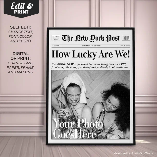 Personalized Newspaper Print 'How Lucky Are We' | Zazzle
