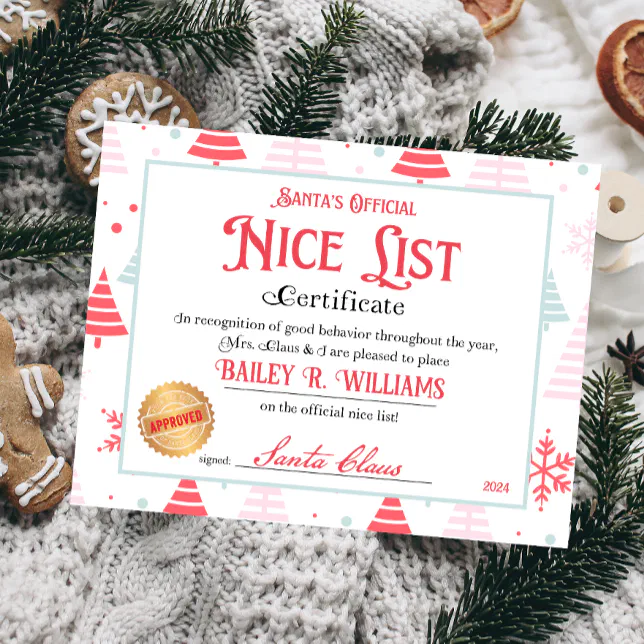 Personalized Nice Certificate From Santa Claus | Zazzle