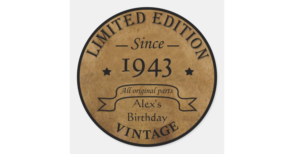 Personalized ninety vintage 90th birthday party classic round sticker ...
