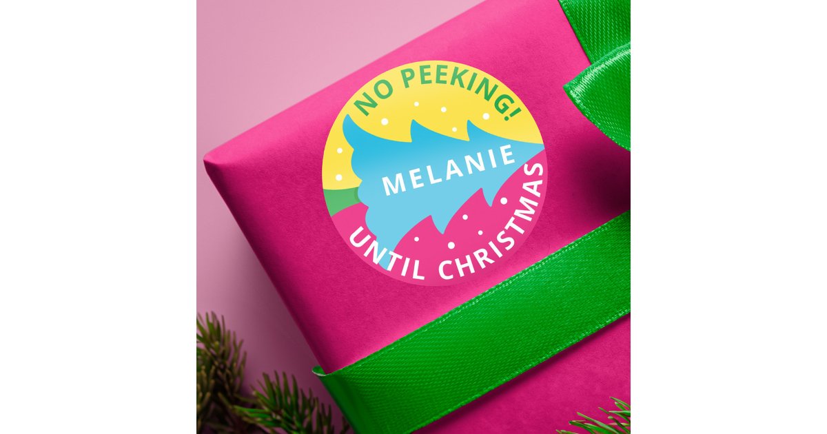 Personalized No Peeking Bright Neon Christmas Tree Classic Round ...