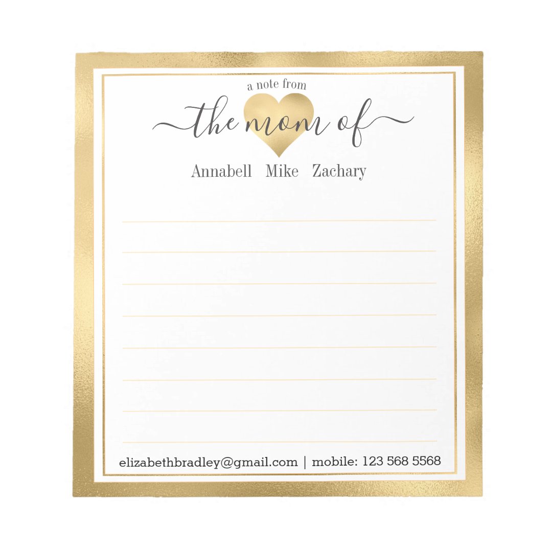 Personalized Note From the Mom of Notepad | Zazzle